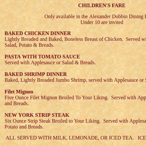 Dobbin House Tavern menu in Gettysburg, Pennsylvania, USA