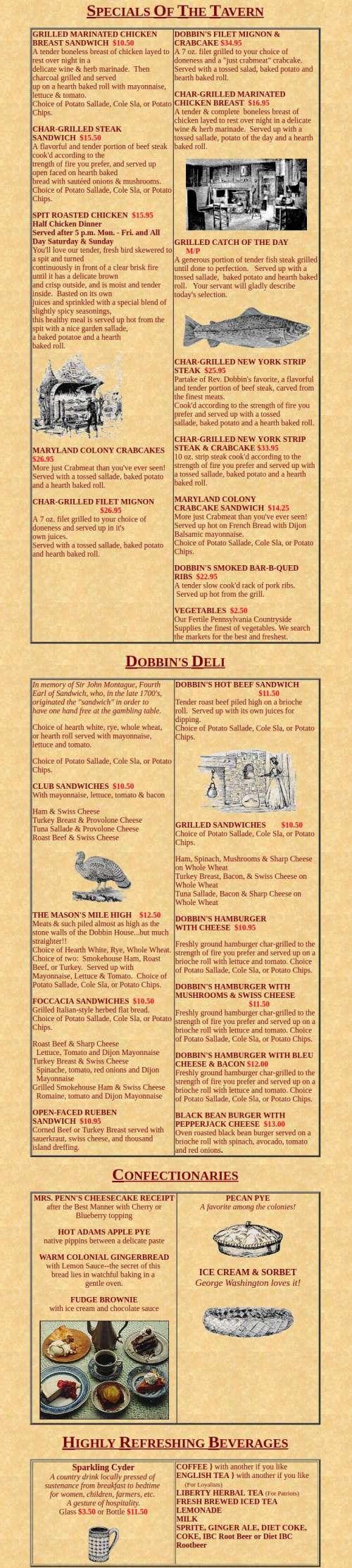 Dobbin House Tavern menu in Gettysburg, Pennsylvania, USA
