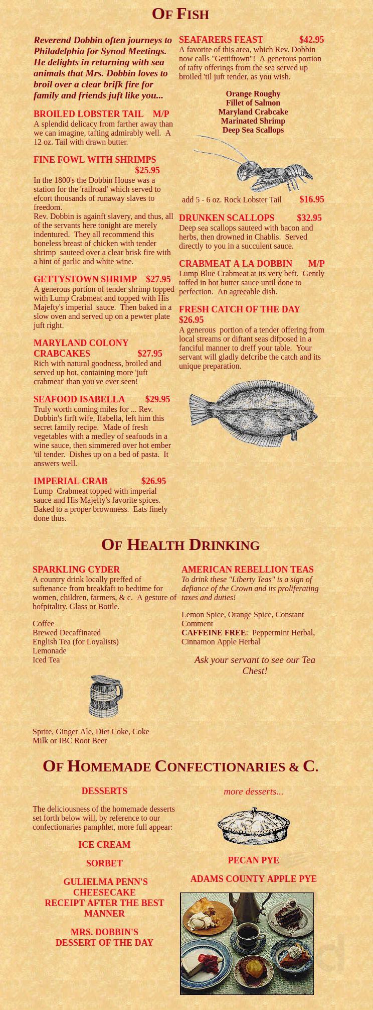 Dobbin House Tavern menu in Gettysburg, Pennsylvania, USA
