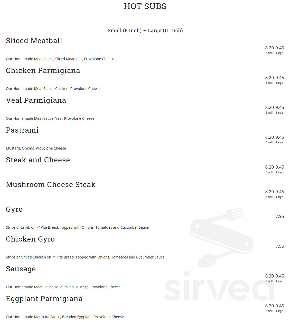 Georgio's Famous Pizza menu in North Myrtle Beach, South Carolina, USA