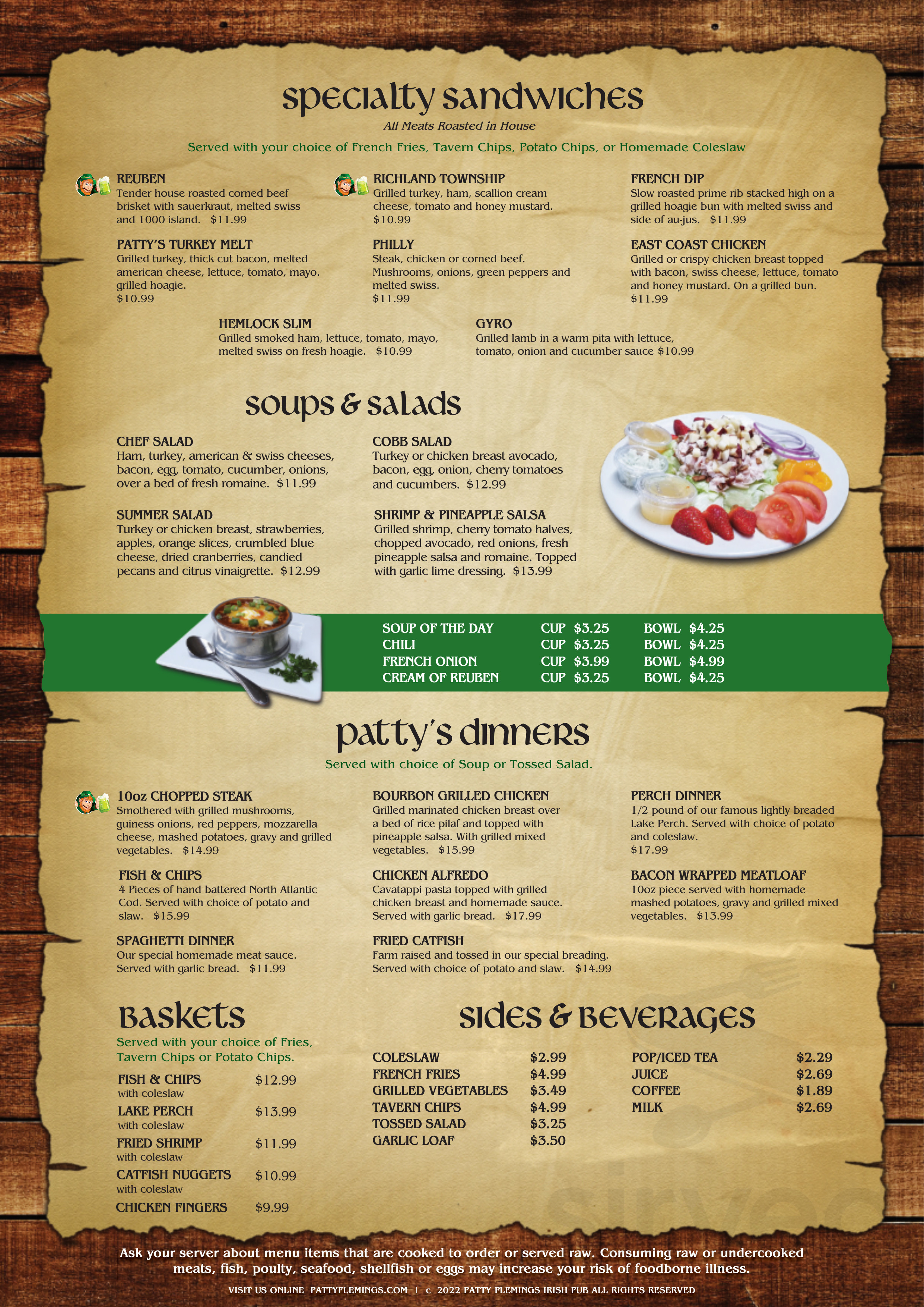 Menu - Hemlock MI's Patty Fleming's Irish Pub | Sirved