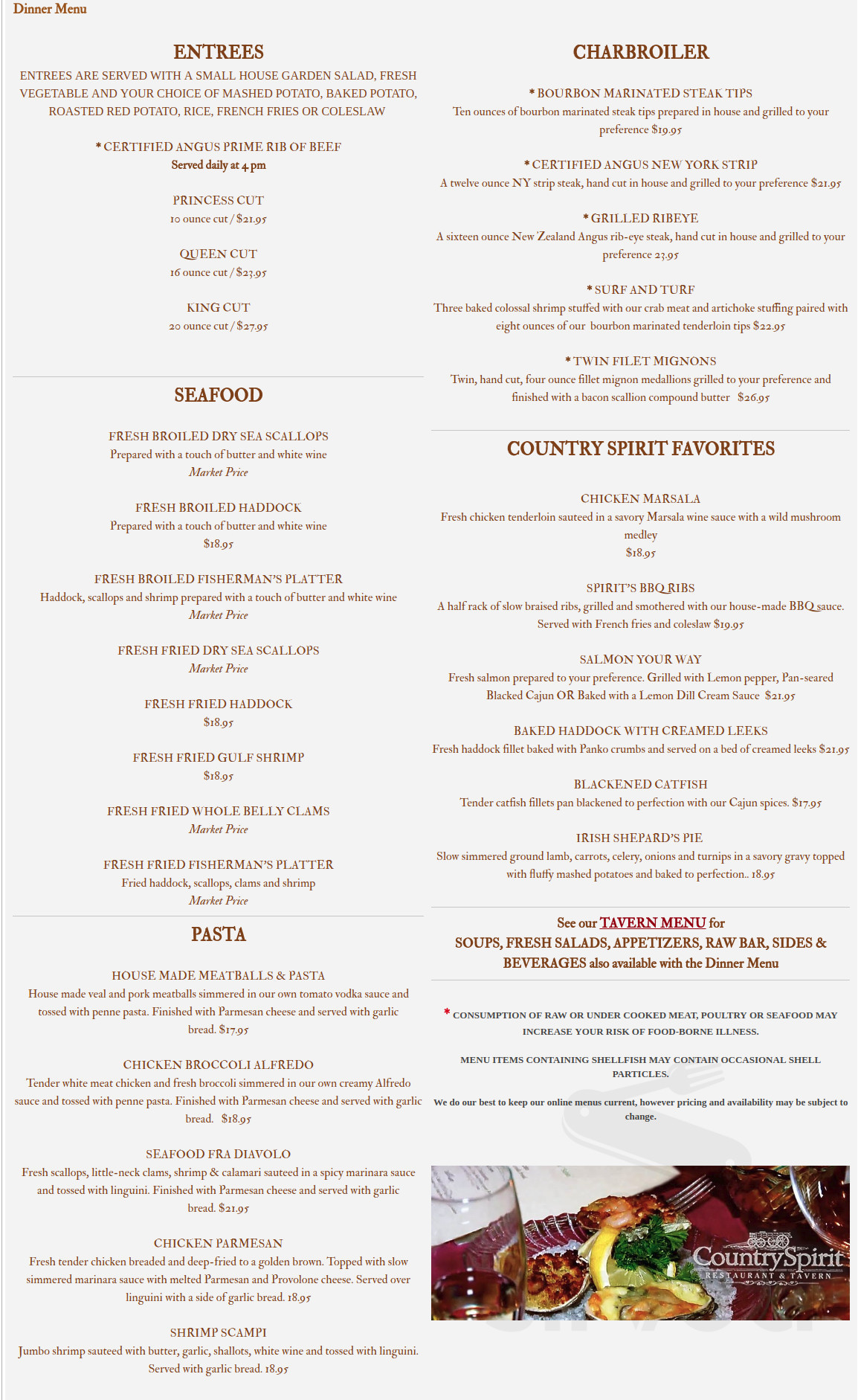 Country Spirit Restaurant menus in Henniker, New Hampshire, United States