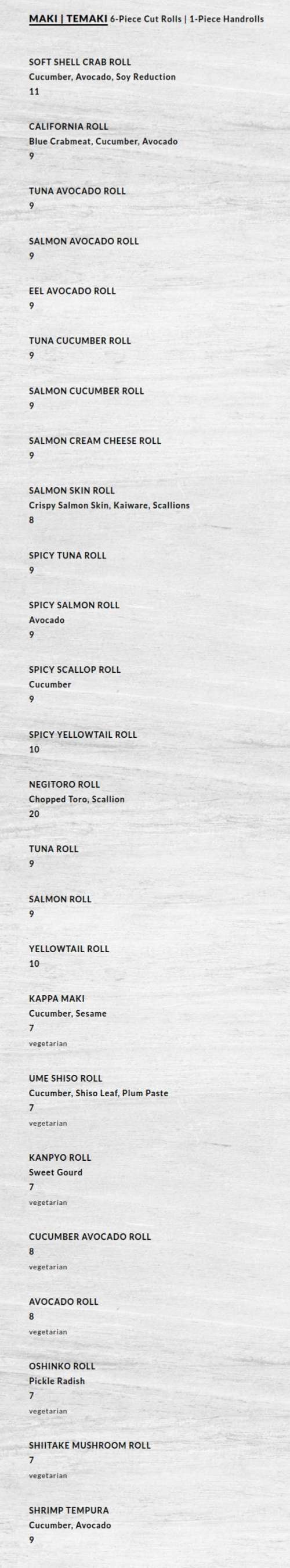 Umaya Izakaya menu in 733 10th St NW, Washington, DC 20001