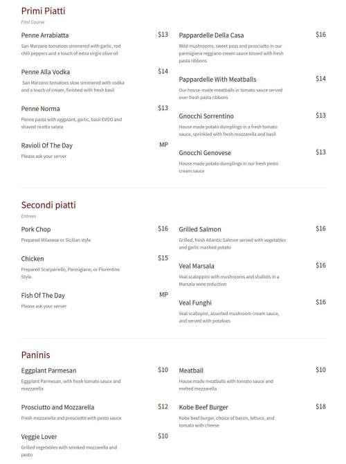 AMARONE RESTAURANT menu in Guilford, Connecticut, USA