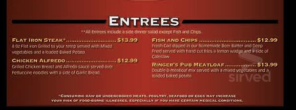 Ringers Pub menu in Mountlake Terrace, Washington, USA