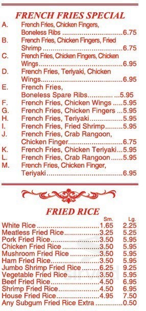 Big Wong Chinese Restaurant menu in Taunton, Massachusetts, USA