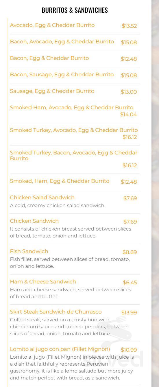 Menu for Peruvian Fusion Cuisine in Miami, Florida, United States