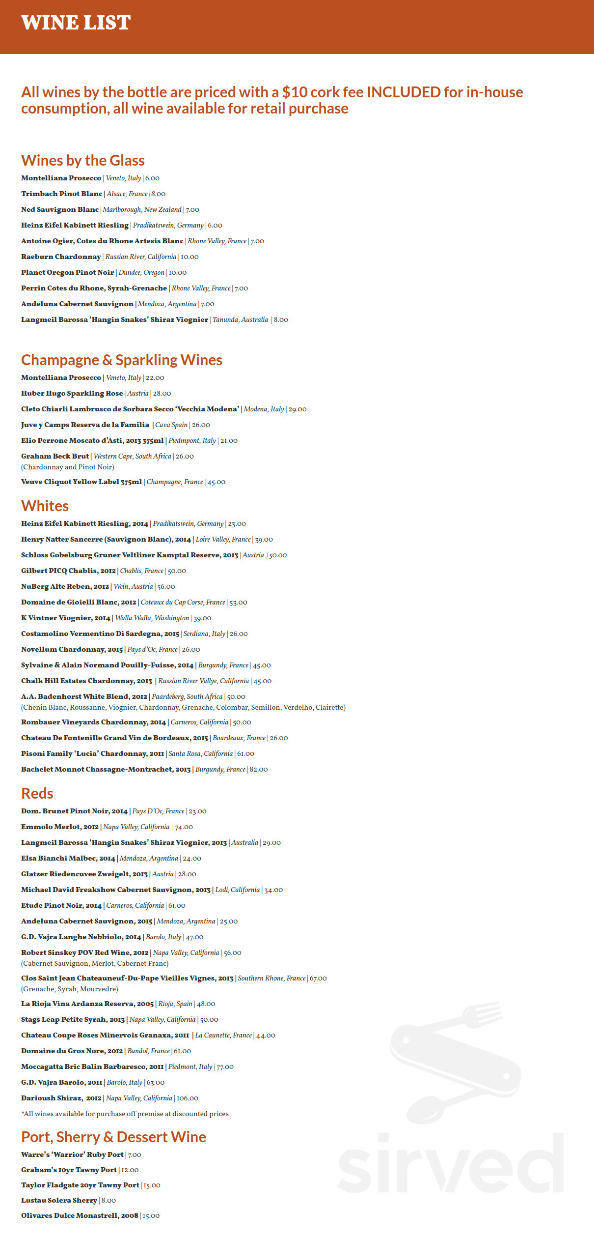 Monocacy Crossing Restaurant menu in Frederick, Maryland, USA