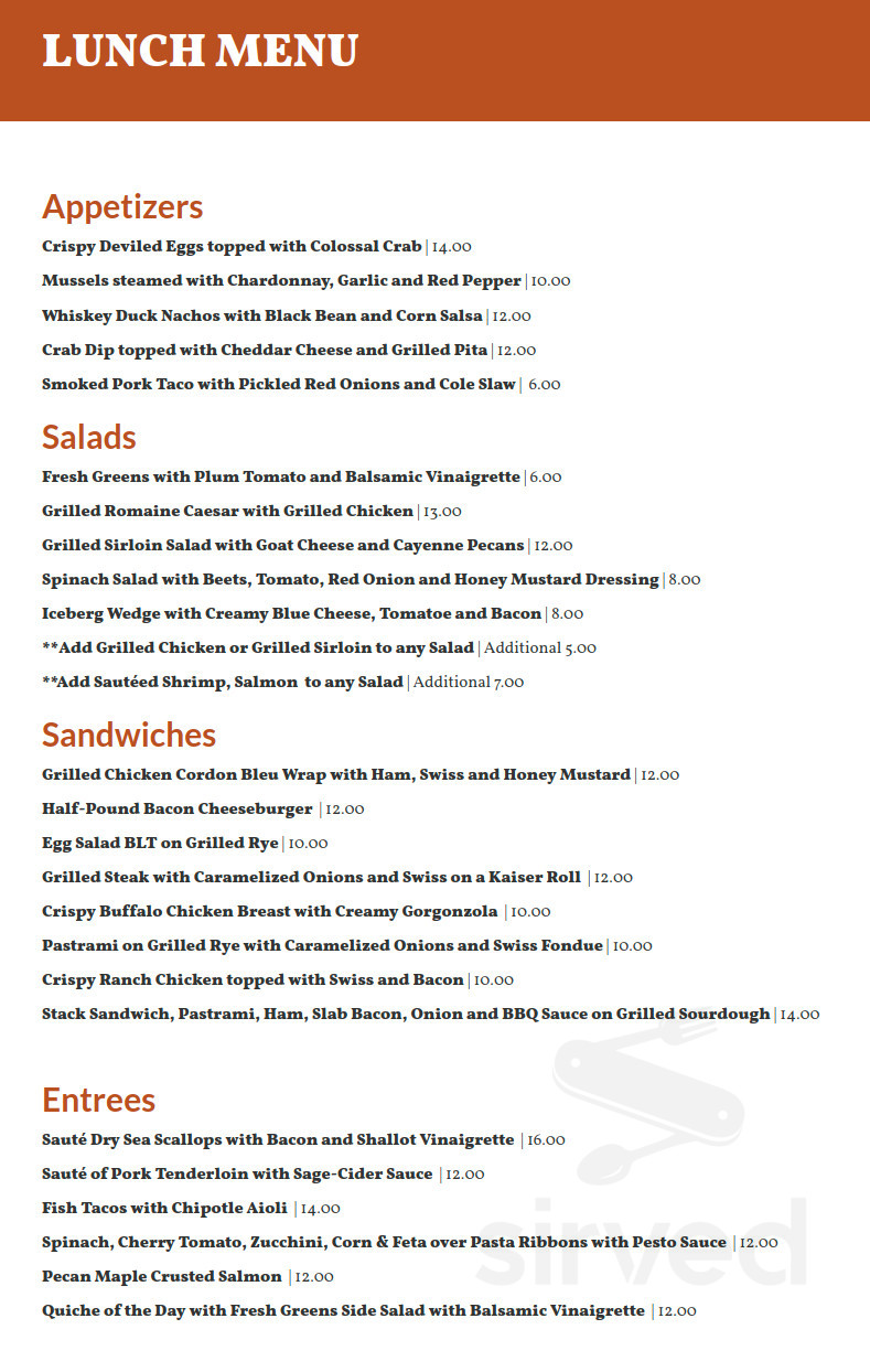 Monocacy Crossing Restaurant menu in Frederick, Maryland, USA