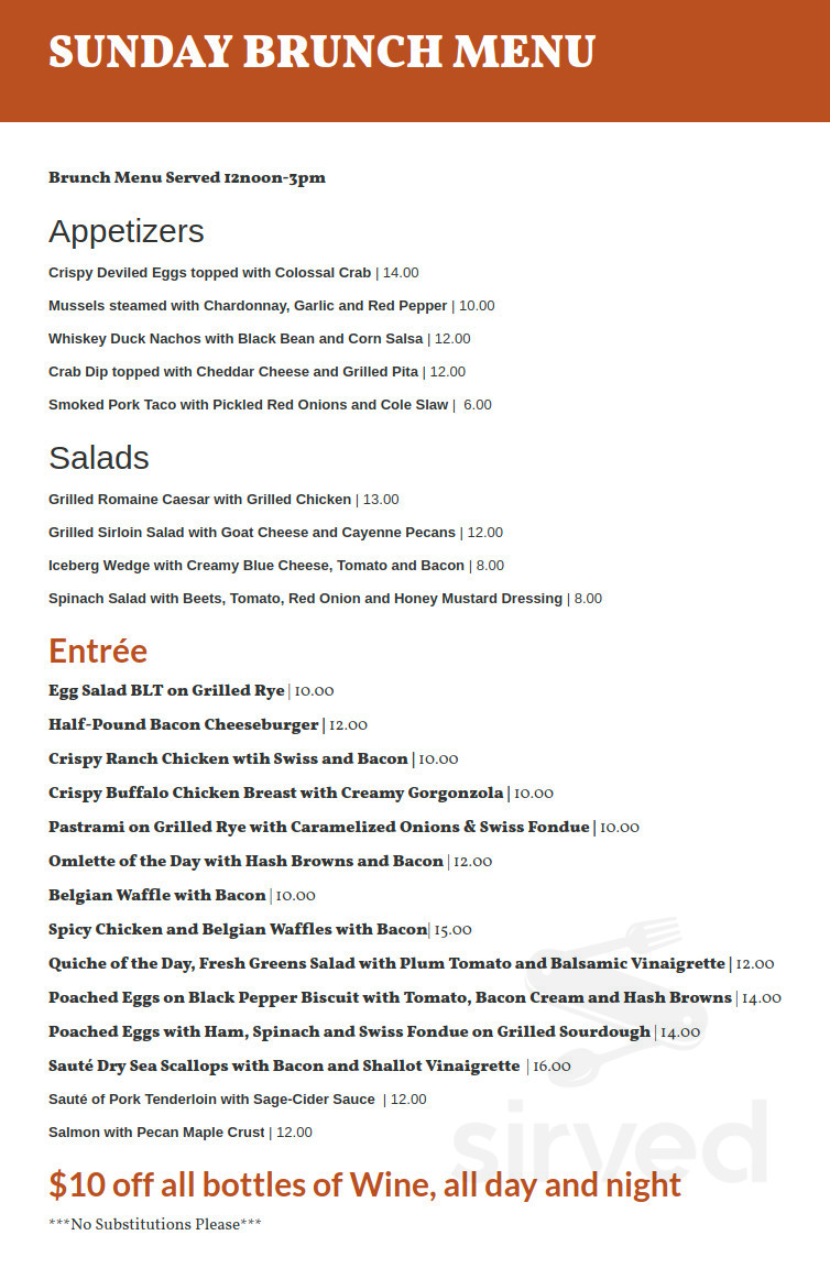 Monocacy Crossing Restaurant menu in Frederick, Maryland, USA