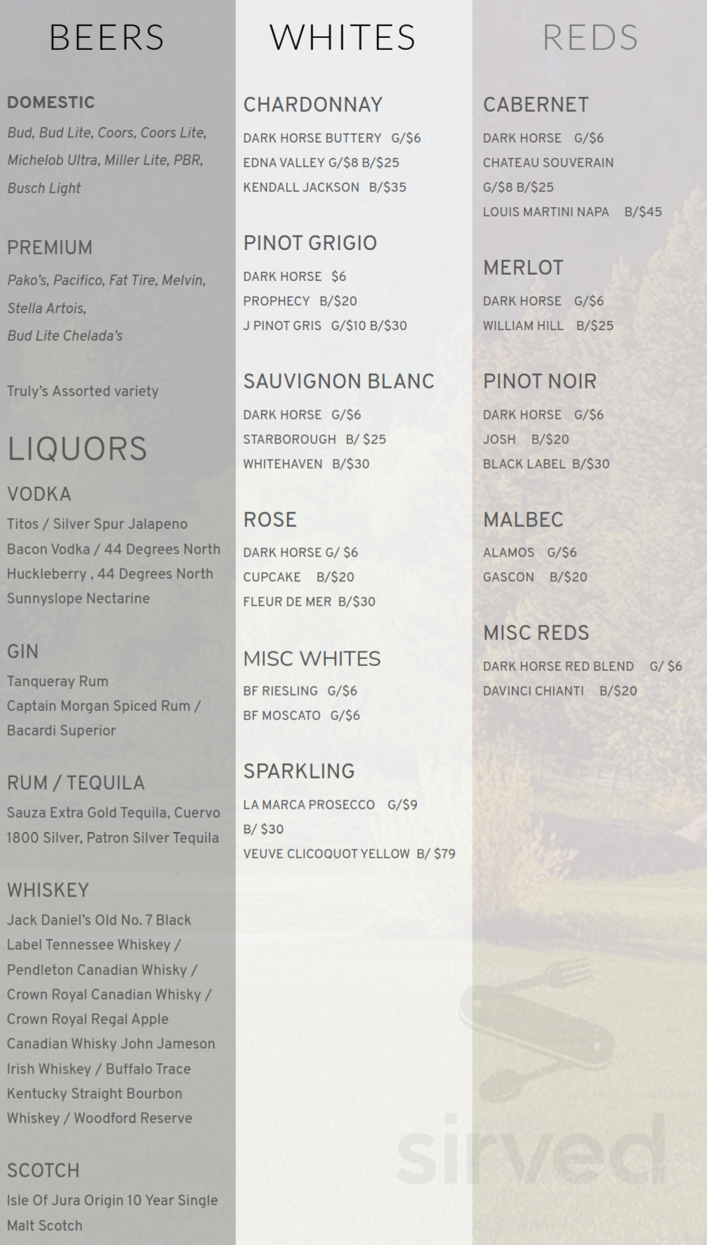 Three Canyons Restaurant menu in Star Valley Ranch, Wyoming, USA