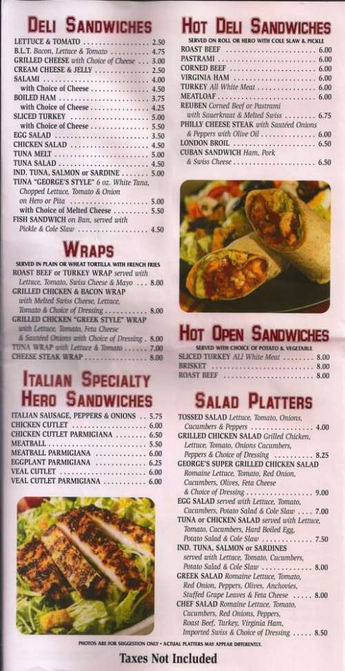 George's Diner menu in The Bronx, New York, USA