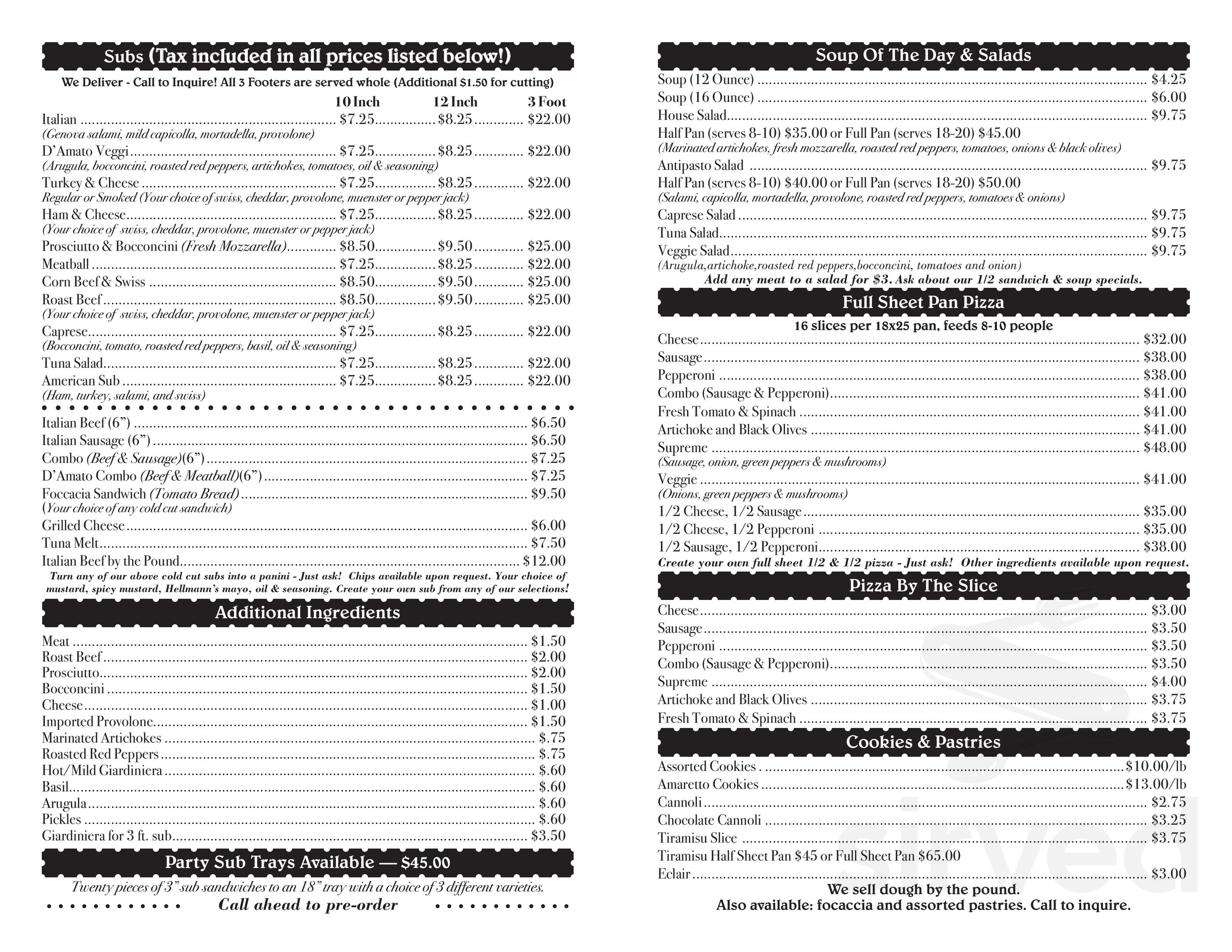 Menu for D'Amato's Bakery in Chicago, IL | Sirved