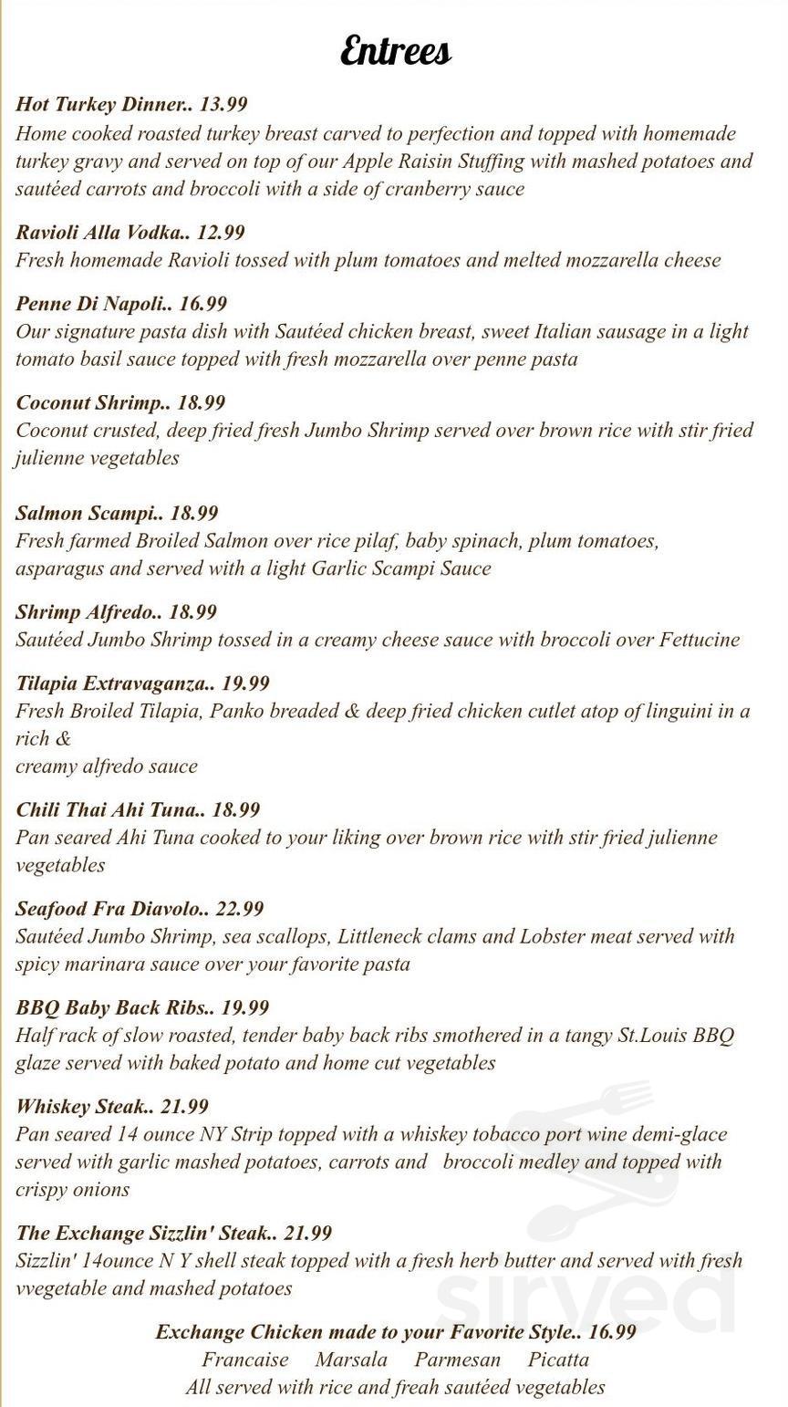 The Exchange menu in Rockaway, New Jersey, USA