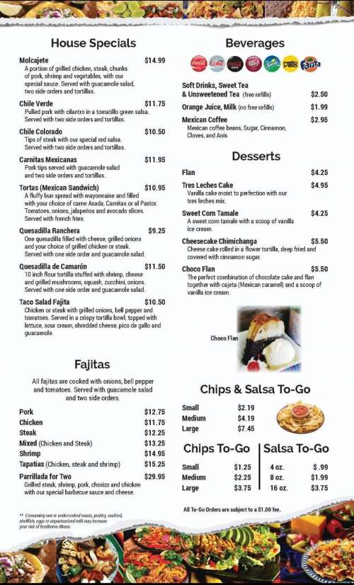 Zandunga Mexican Restaurant menu in Oak Ridge, Tennessee, USA