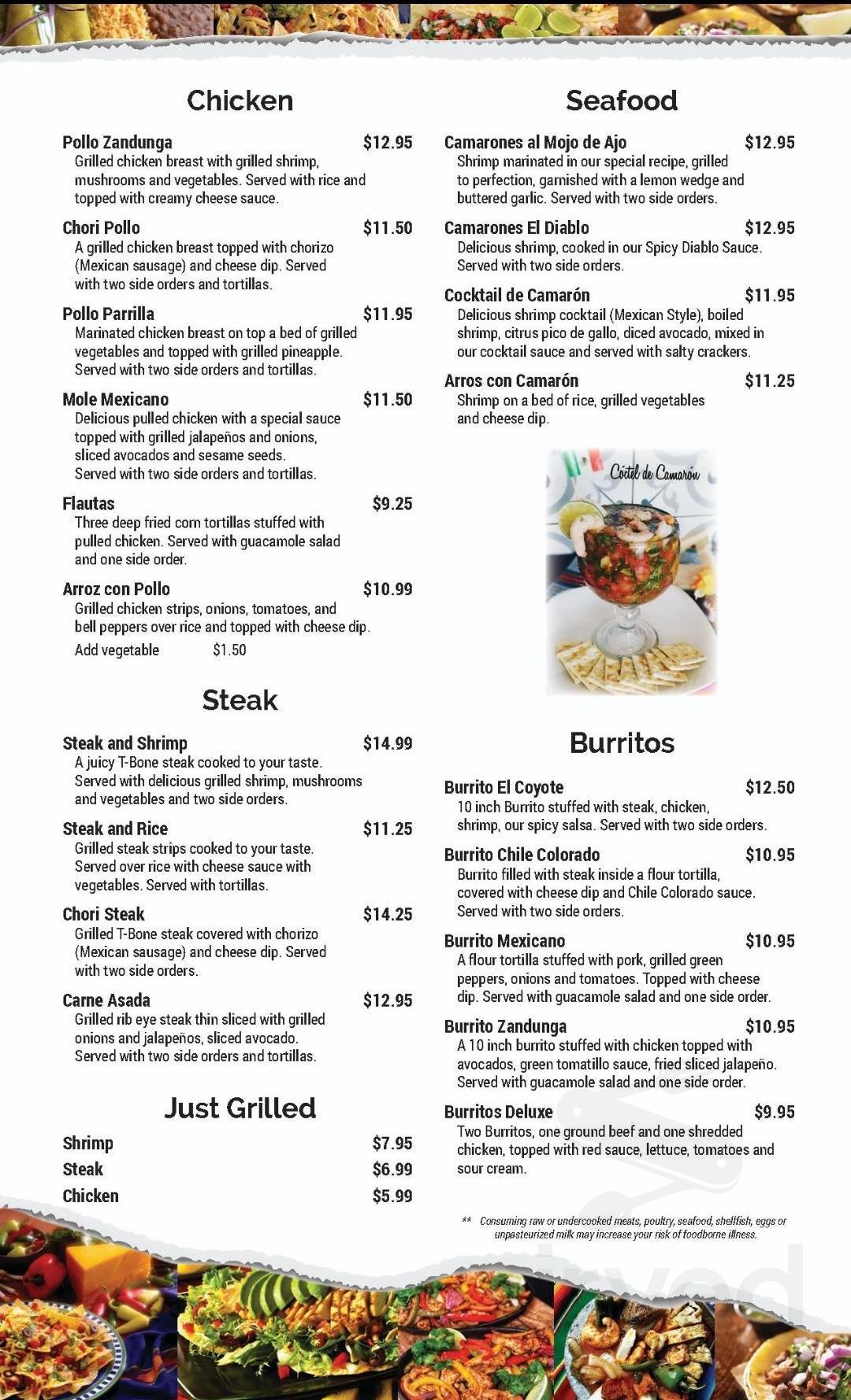 Zandunga Mexican Restaurant menu in Oak Ridge, Tennessee, USA