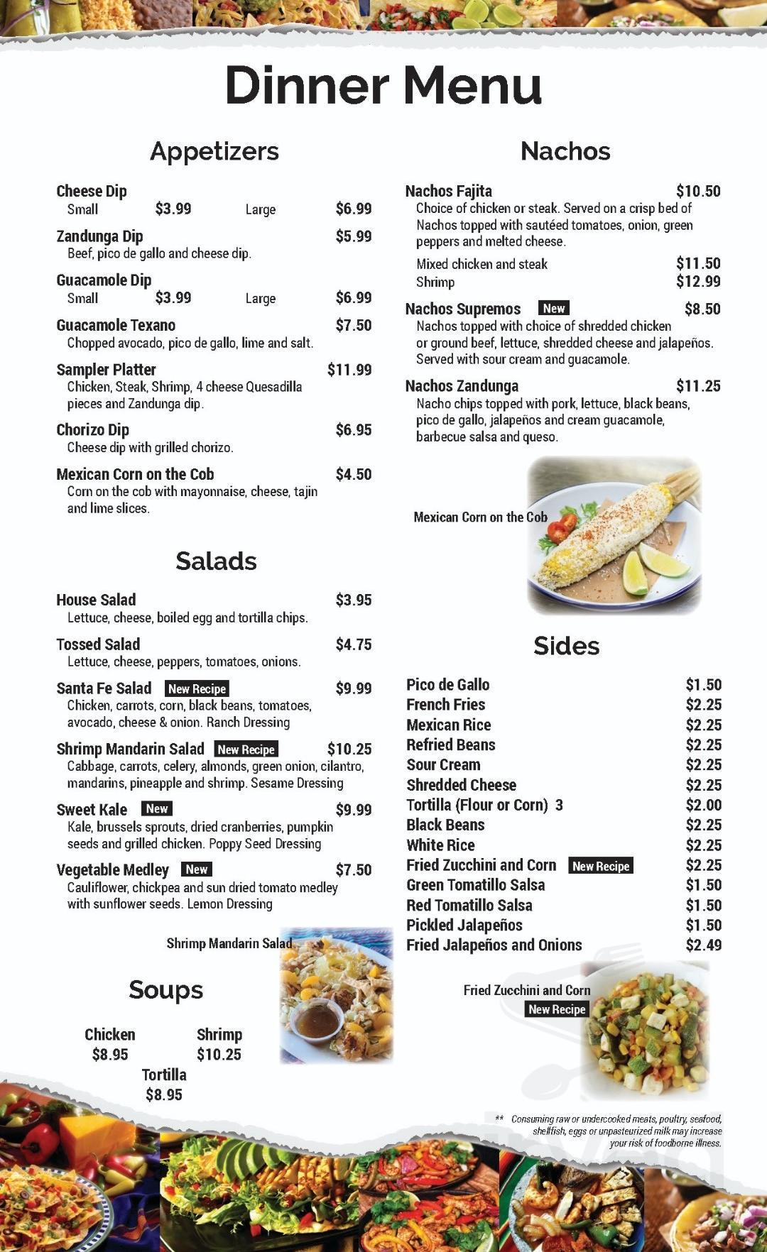 Zandunga Mexican Restaurant menu in Oak Ridge, Tennessee, USA