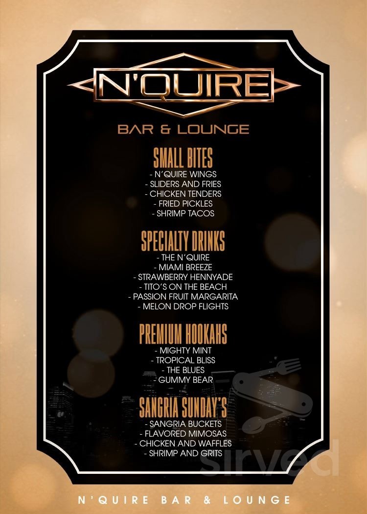 N'Quire Bar & Lounge menu in Clarksville, Tennessee, USA