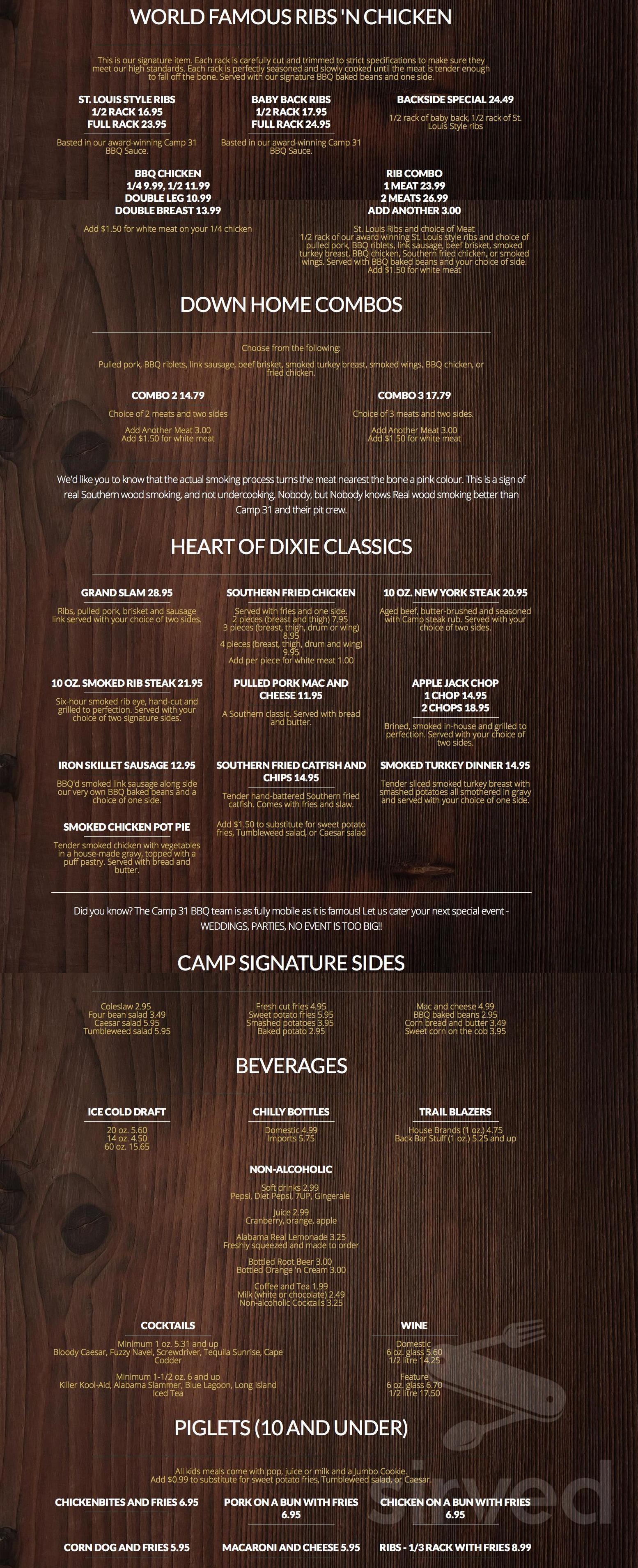 Camp 31 menu in Paris, Ontario, Canada