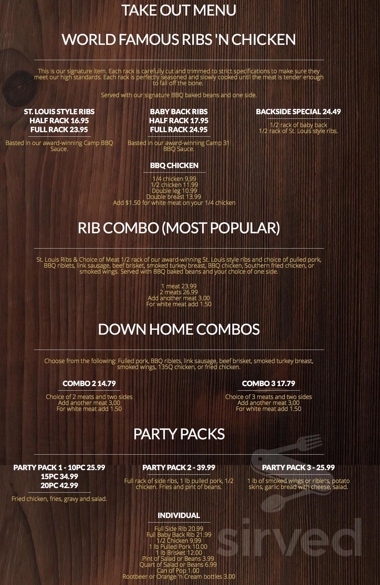 Camp 31 menu in Paris, Ontario, Canada