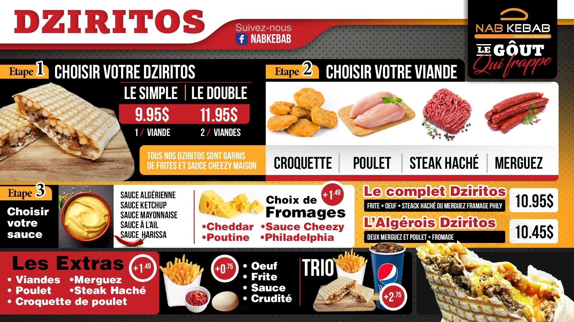Menu for Nab Kebab in Rimouski, QC | Sirved