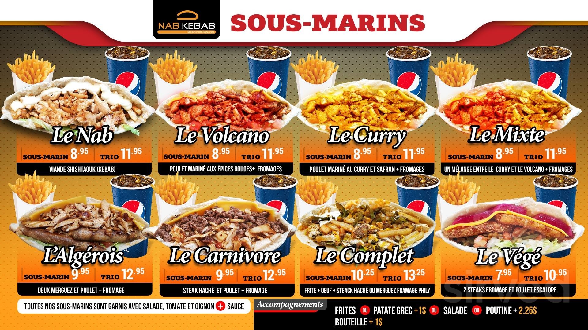 Nab Kebab menus in Rimouski, Quebec, Canada