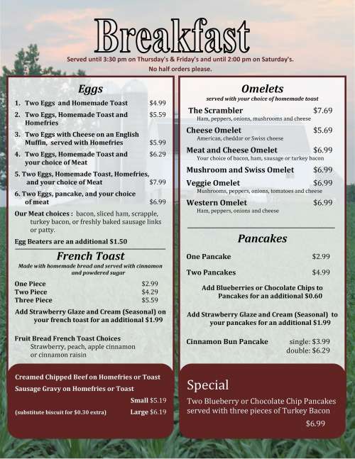 Pennsylvania Dutch Farmer's Market menu in Annapolis, Maryland, USA