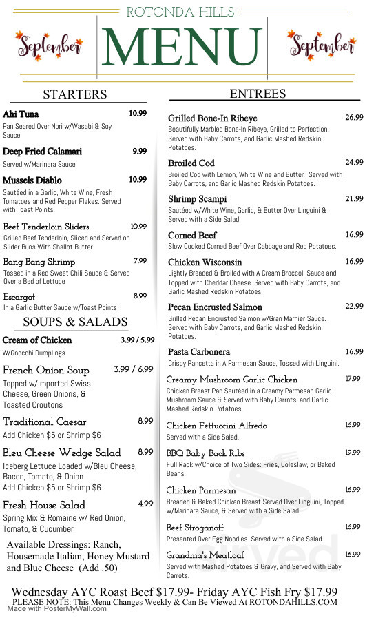 The Hills Restaurant menus in Rotonda West, Florida, United States