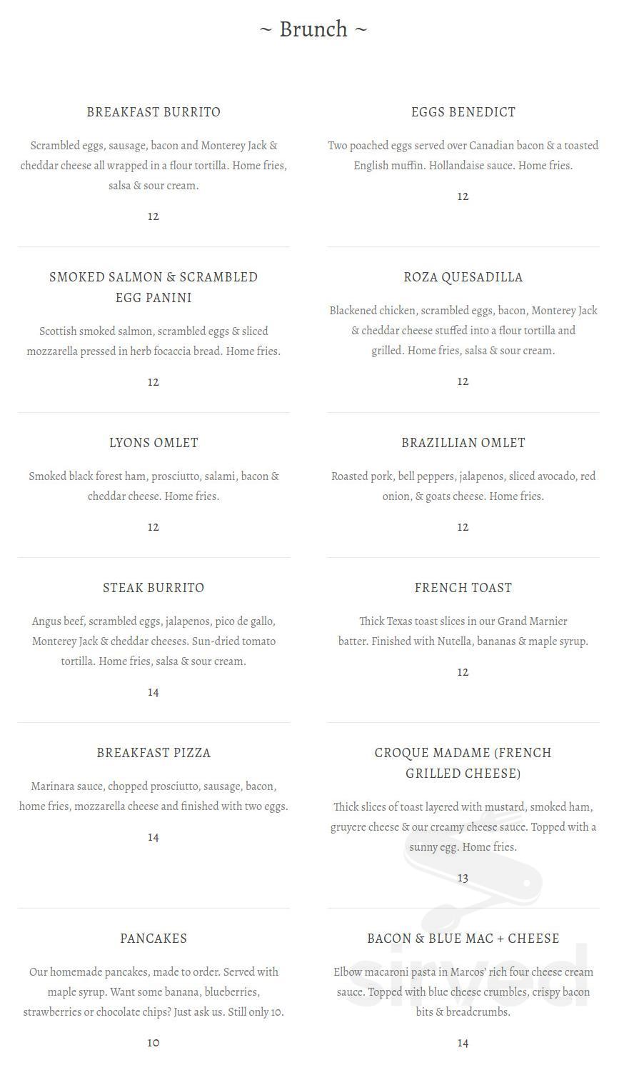 Roza Lyons menu in South Boston, Massachusetts, USA