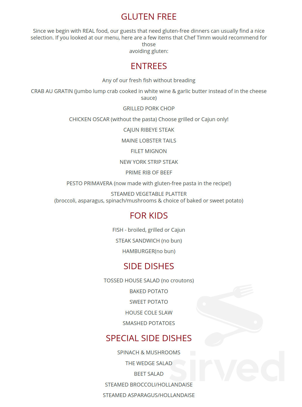 Ocean Grill menu in Vero Beach, Florida, USA