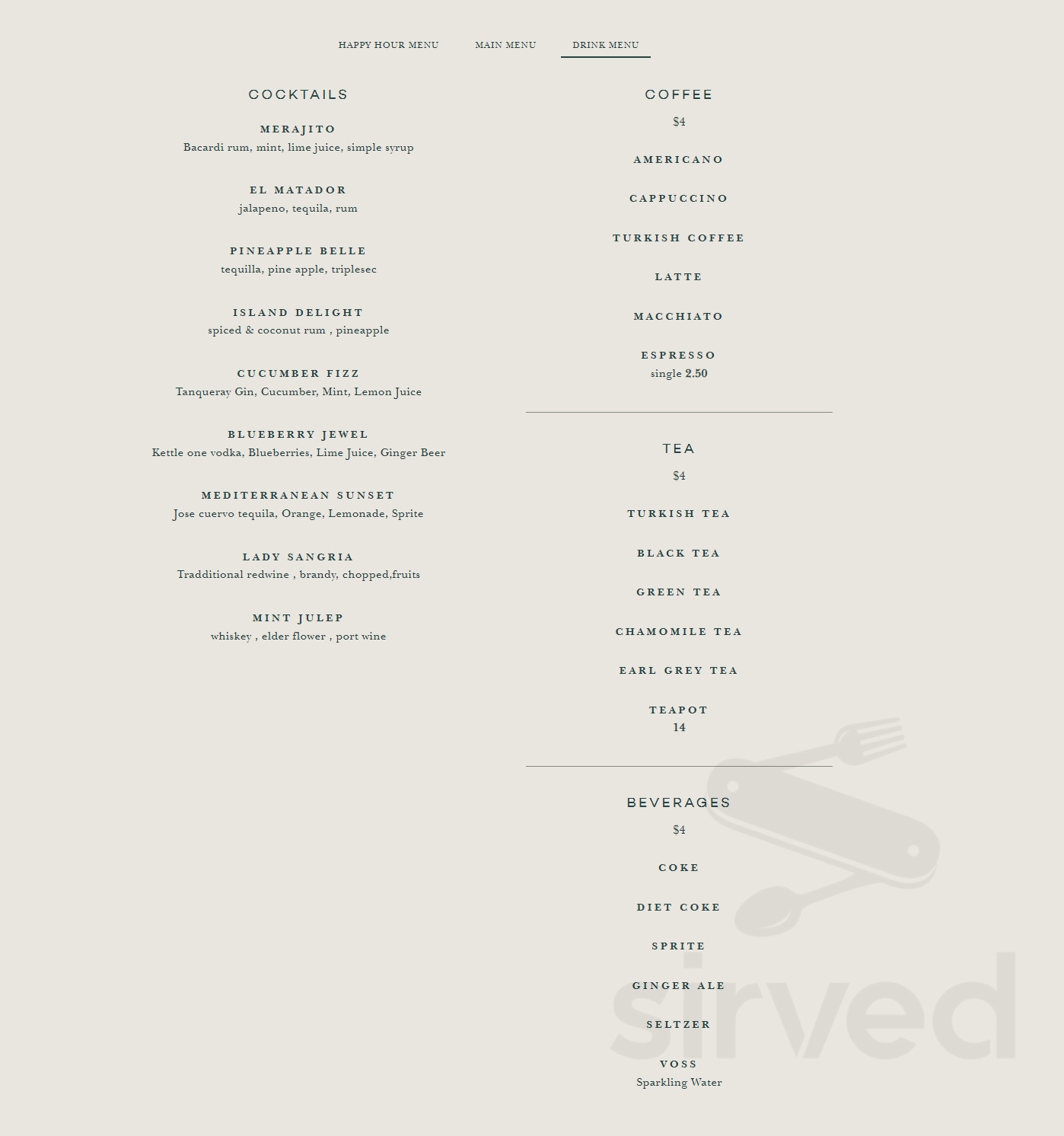 Mera menus in Brooklyn, New York, United States