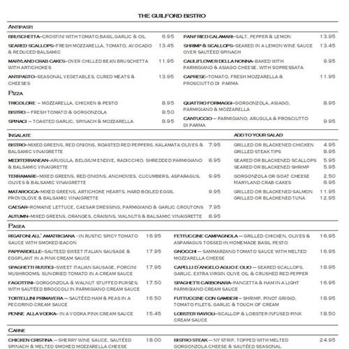 The Guilford Bistro & Grille Cafe menu in Guilford, Connecticut, USA
