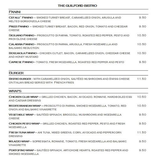 The Guilford Bistro & Grille Cafe menu in Guilford, Connecticut, USA