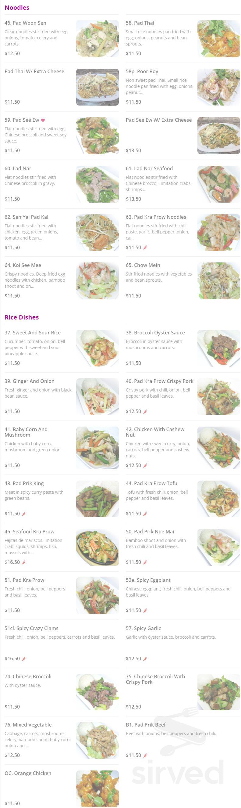 Jade Siam menu in Huntington Park, California, USA