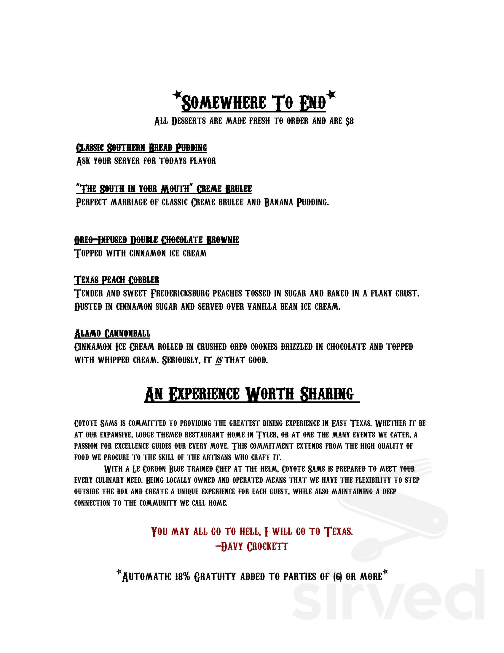 Texas Music City Grill & Smokehouse Tyler menu in Tyler, Texas, USA