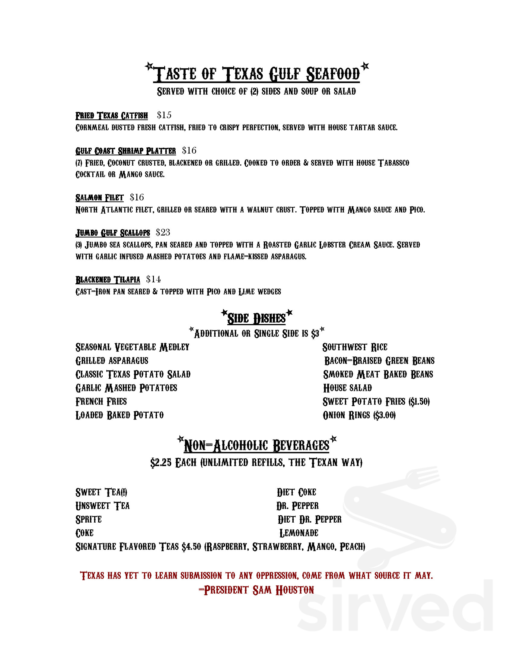 Texas Music City Grill & Smokehouse Tyler menu in Tyler, Texas, USA