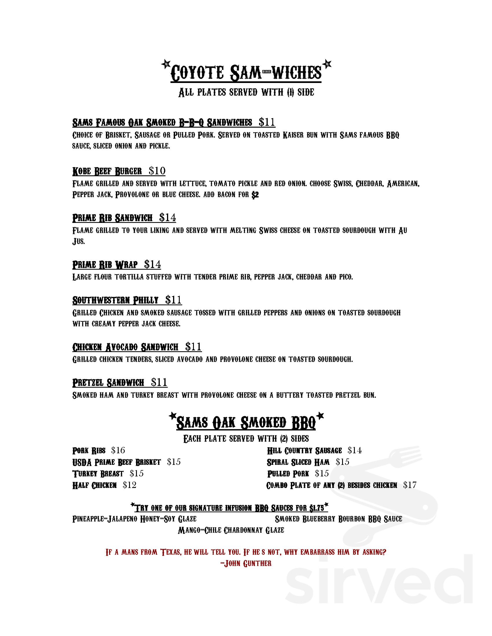 Texas Music City Grill & Smokehouse Tyler menu in Tyler, Texas, USA