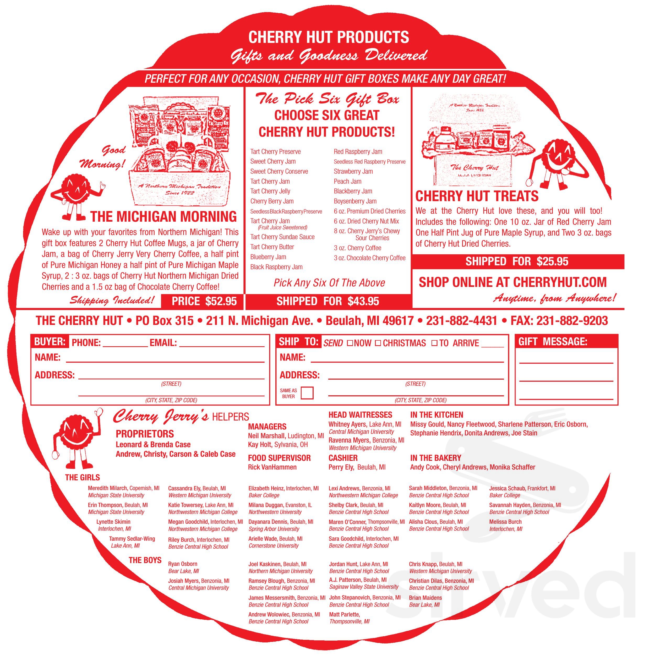 Cherry Hut Products menus in Benzonia, Michigan, United States