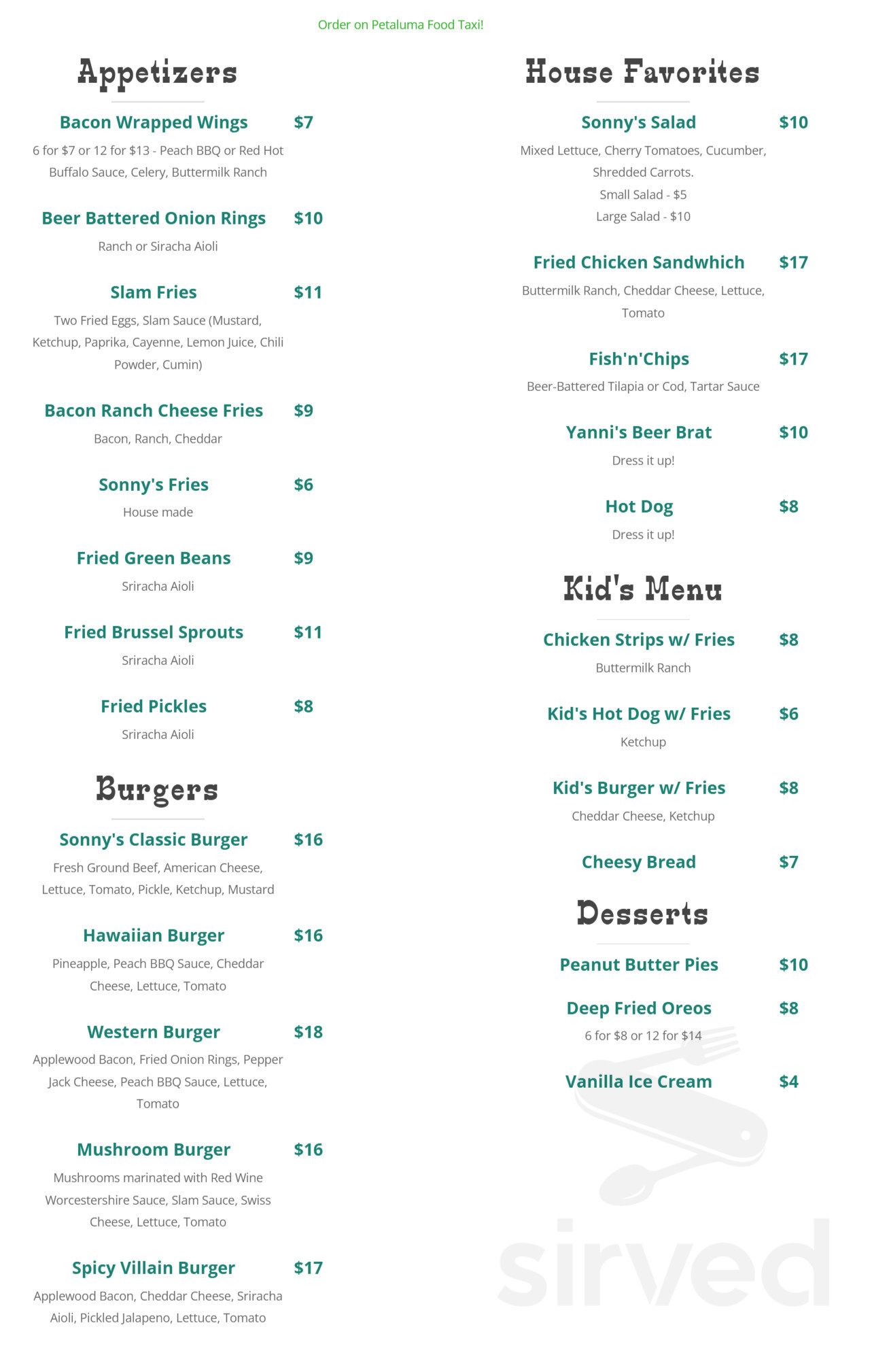 Petaluma Golf Center menu in Petaluma, California, USA