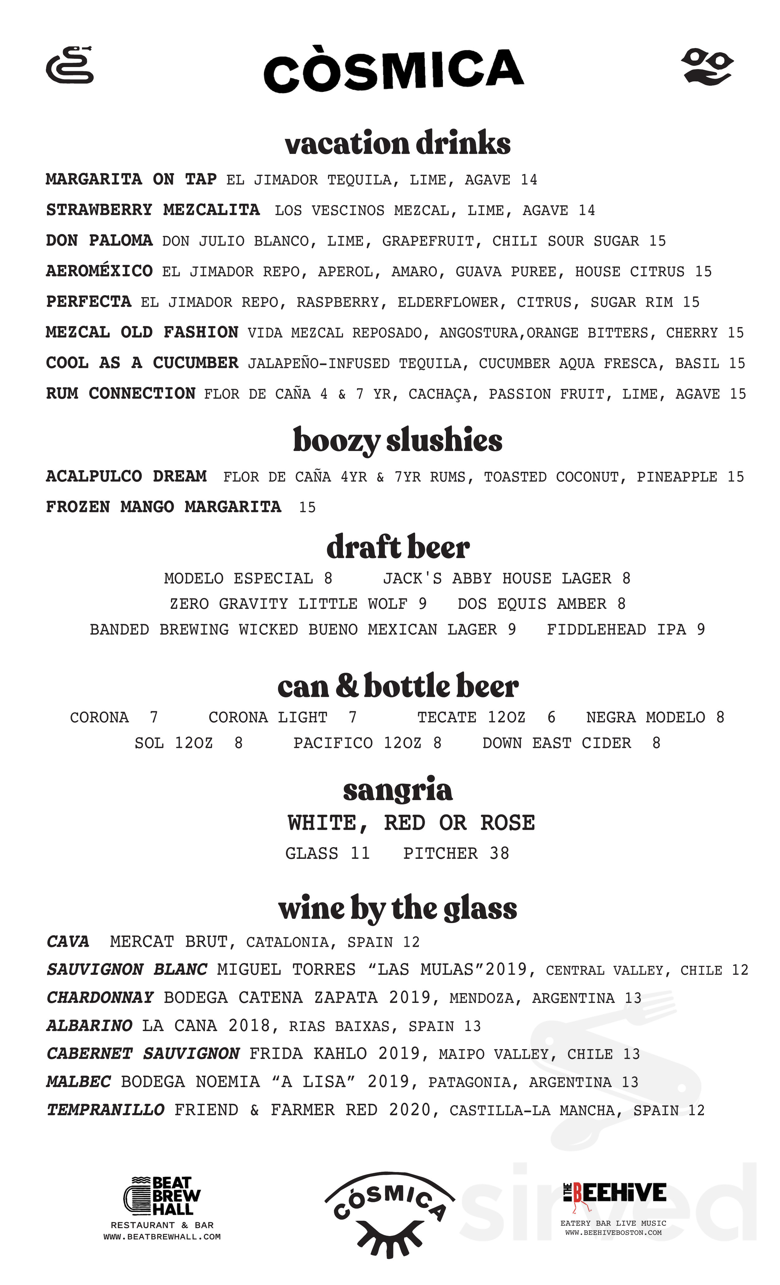 Cósmica menu in Boston, Massachusetts, USA