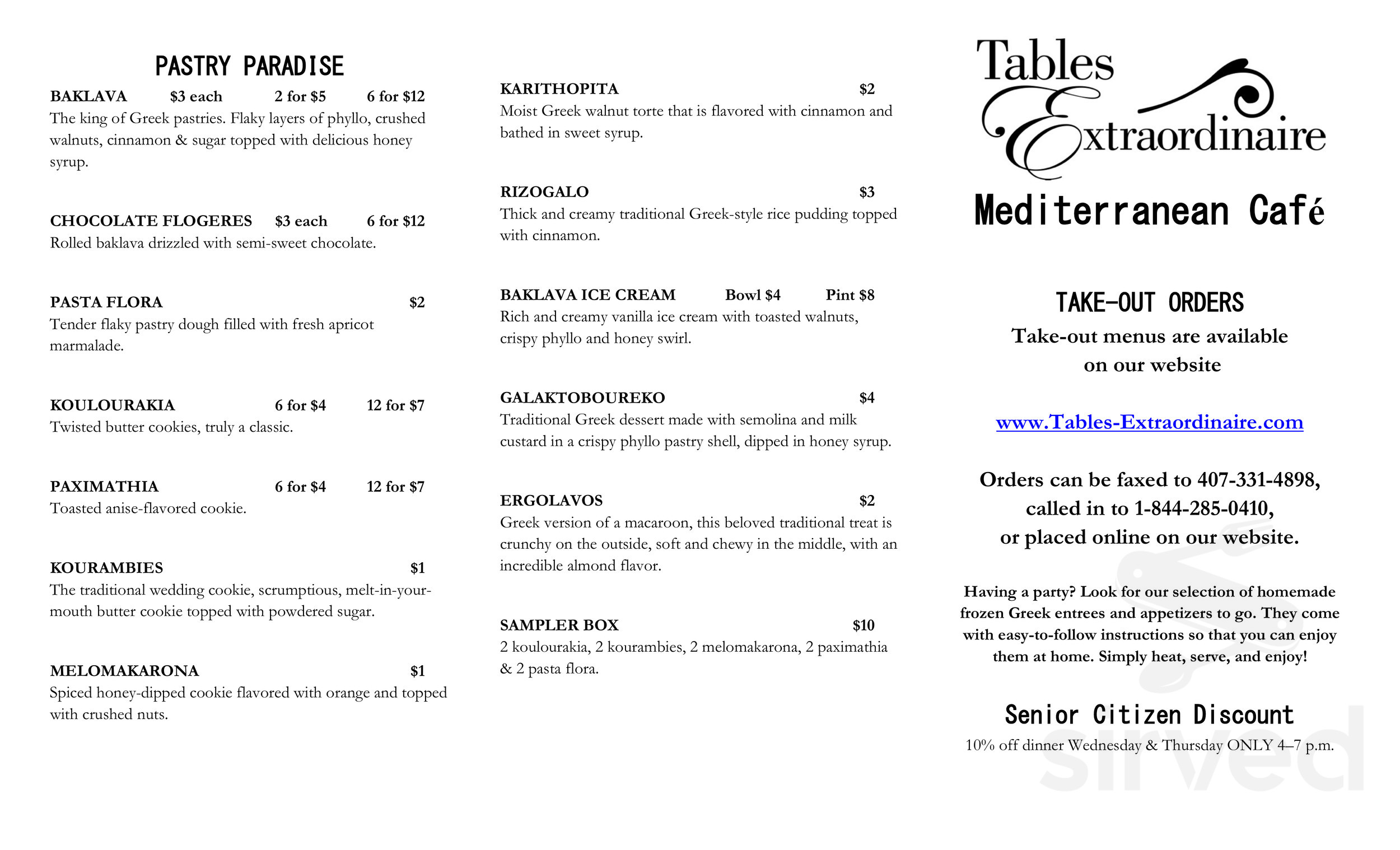 Menu - Maitland FL's Tables Extraordinaire | Sirved