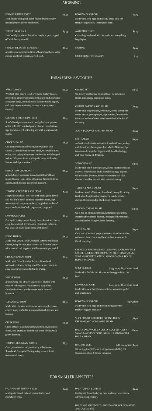 Schoharie Valley Farms/The Carrot Barn menu in Schoharie, New York, USA