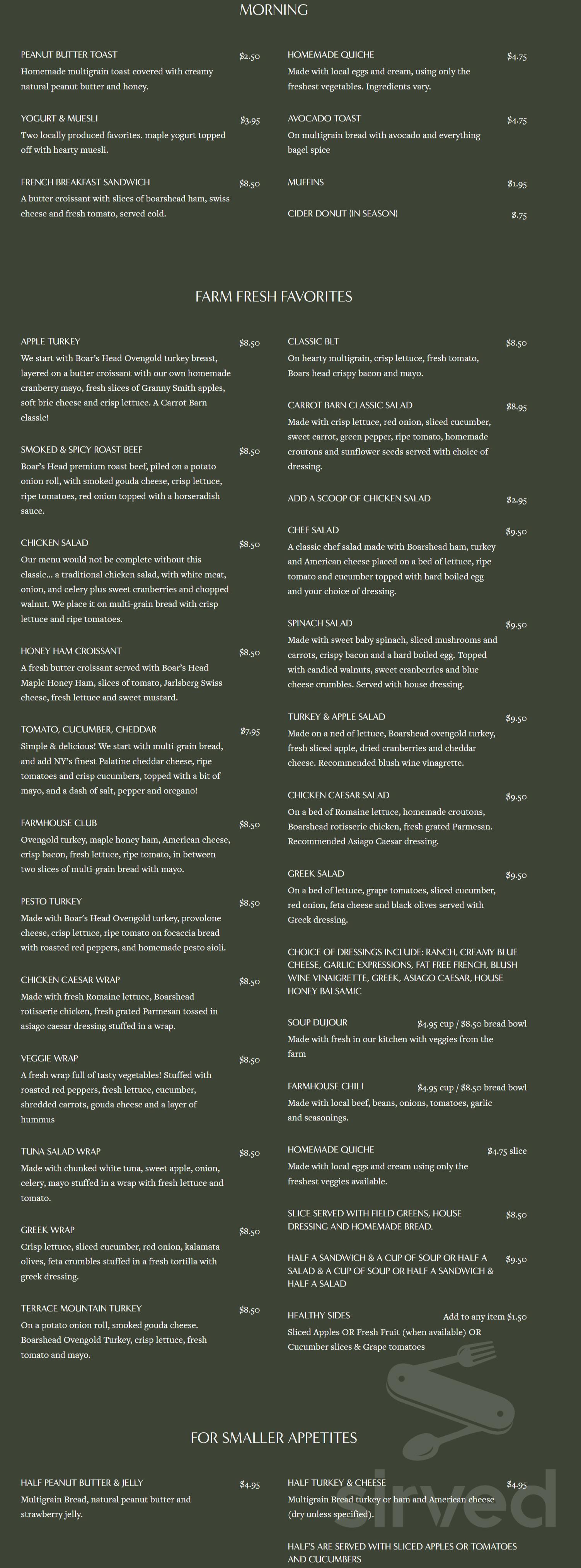 Menu - Schoharie NY's Schoharie Valley Farms/The Carrot Barn | Sirved
