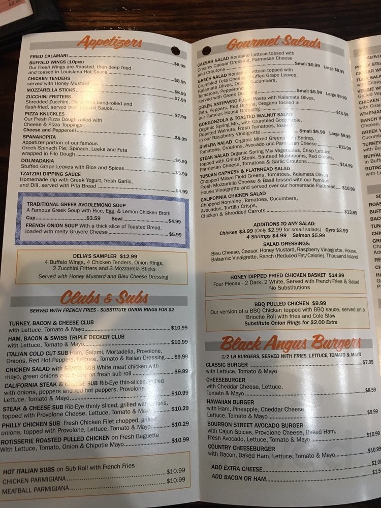 Menu - Sterling VA's Delia's Pizzeria and Grille of Countryside | Sirved