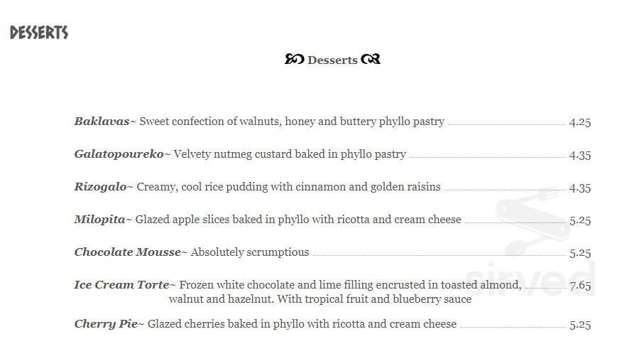 Christos Greek Restaurant menu in Minneapolis, Minnesota, USA