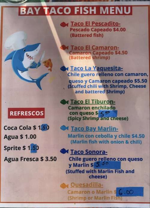 Bay Taco Fish menu in San Jose, California, USA