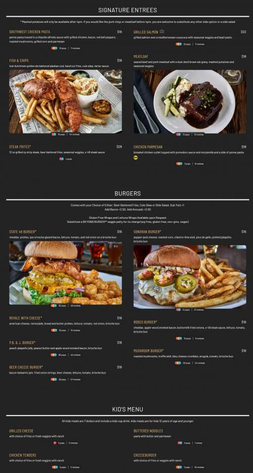 State 48 Rock House menu in Phoenix, Arizona, USA