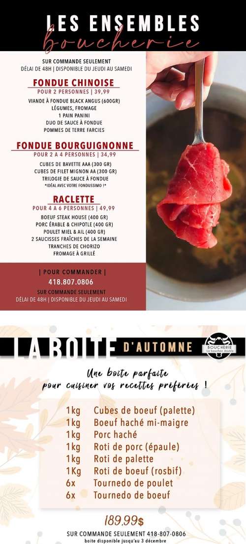 Boucherie La Bouchée Double menu in Sainte-Claire, Quebec, Canada