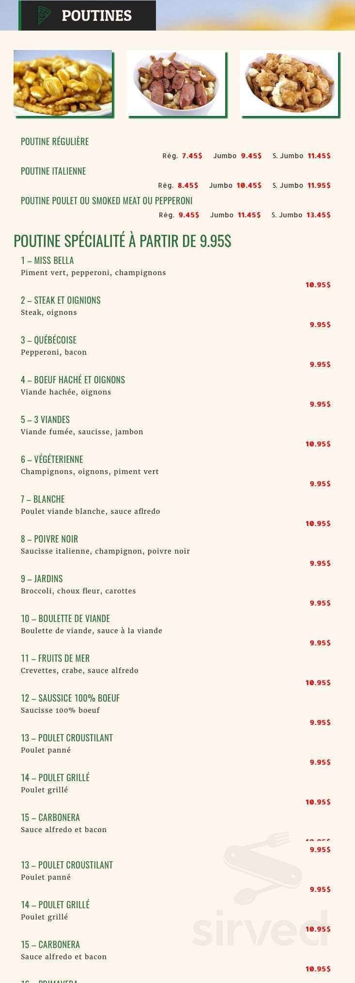 Miss Bella menus in Longueuil, Quebec, Canada