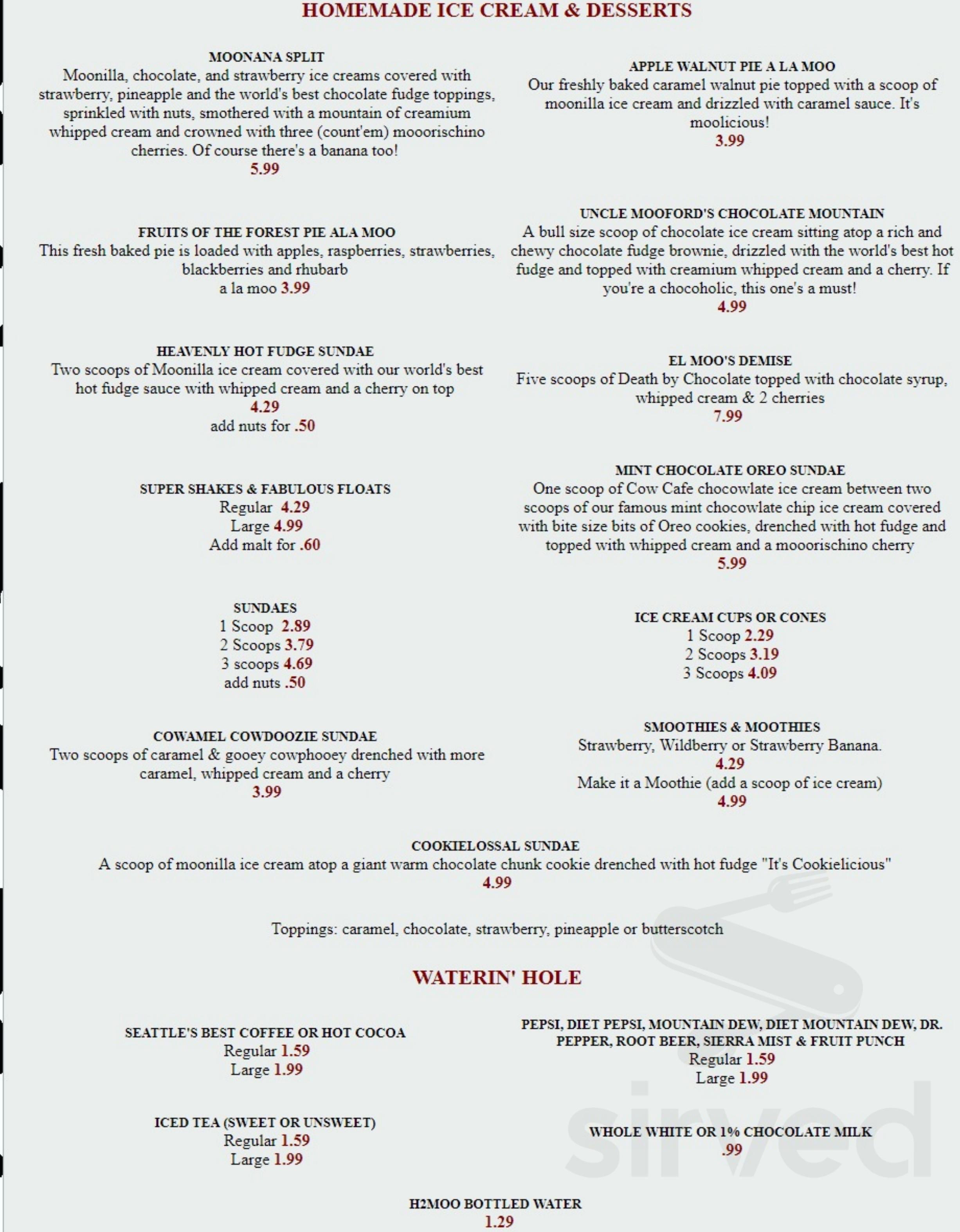 Cow Cafe menus in New Bern, North Carolina, United States